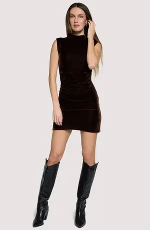 LOST + WANDER Woodland Hour Ruched Sleeveless Velvet Minidress