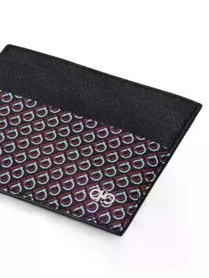 FERRAGAMO Gancio-print Hammered Leather Card Holder