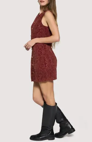 LOST + WANDER Merlot Whisper Floral Lace Minidress