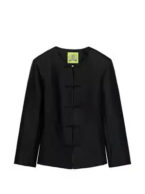 Shanghai Tang Meow Meow Frog-fastening Collarless Jacket - Black