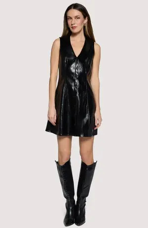 LOST + WANDER Midnight Poem Faux Leather Minidress