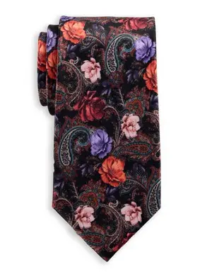 SYNRGY BY DXL Big & Tall Printed Floral Paisley Tie - Black