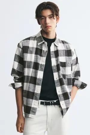 H&M Relaxed-fit Cotton Shirt - White/plaid