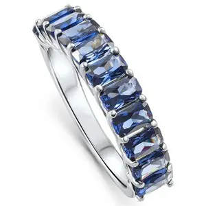 BLISS DIAMOND 2.50ct Blue Sapphire Wedding Anniversary Ring Stackable 14k Gold Band - 14k White Gold