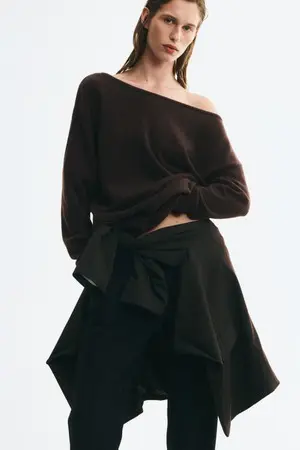 H&M Fine-knit One-shoulder Sweater - Dark Brown