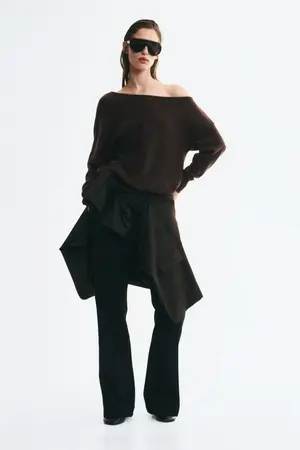 H&M Fine-knit One-shoulder Sweater - Dark Brown