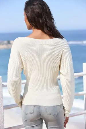 LASCANA Boat Neck Ribbed Sweater