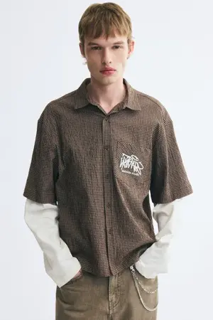 H&M Relaxed-fit Layered Shirt - Dark Brown/checked