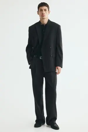 H&M Relaxed-fit Double-breasted Jacket - Black/pinstriped