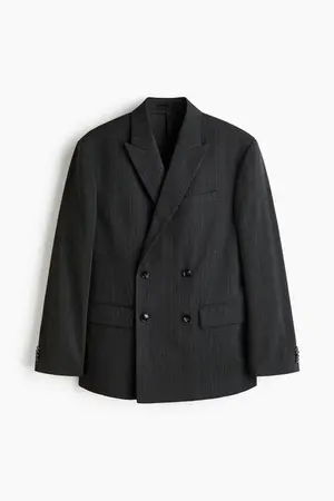 H&M Relaxed-fit Double-breasted Jacket - Black/pinstriped