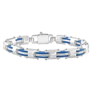 BLISS DIAMOND Steel And Blue Two Tone 8mm Link Flexible Trigger Clasp 8.5 " Bracelet - Stainless Steel