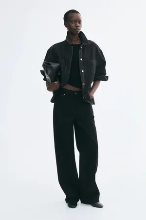 H&M Cotton Denim Overshirt - Denim Black