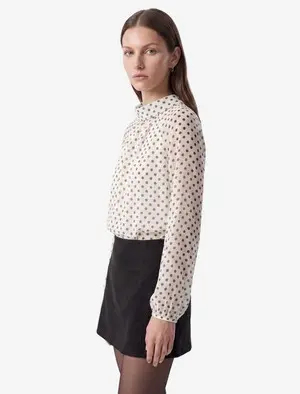 Koton Chiffon Blouse With A Shawl Collar And Polka-dot Scarf