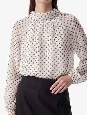 Koton Chiffon Blouse With A Shawl Collar And Polka-dot Scarf