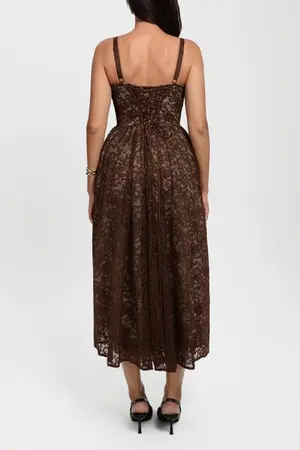POPILUSH All-in-one Corset Bodice Built-in Shapewear Dress - Camel