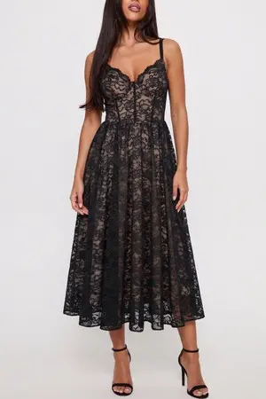 POPILUSH All-in-one Corset Bodice Built-in Shapewear Dress - Midnight Black
