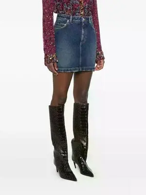 Dolce & Gabbana Logo-plaque Denim Skirt