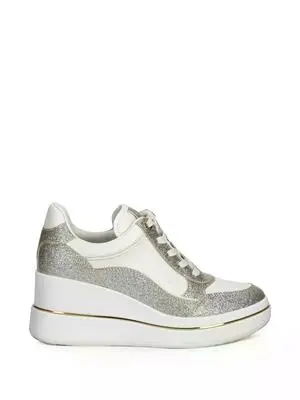 Michael Kors Emmy Signature Logo And Leather Wedge Trainers - Neutrals