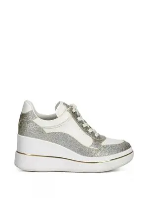Michael Kors Emmy Signature Logo And Leather Wedge Trainers - Neutrals