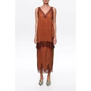 Bimba Y Lola Lace Trim Wrap Midi Skirt - Toffee