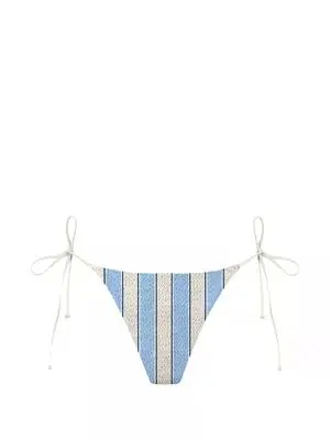 MC2 SAINT BARTH Crinkle-finish Striped Bikini Bottoms - Neutrals