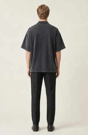 MODENAIRE Washed Short Sleeve Snap Button Polo Shirt