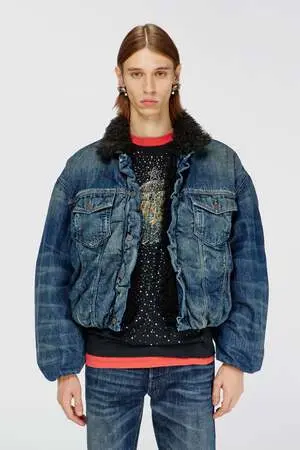 DIESEL® Teddy-lined Trucker Jacket In Denim - Blue