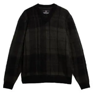Barbour V-neck Plaid Fuzzy Knit Sweater