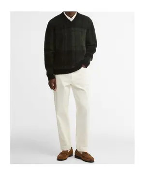 Barbour V-neck Plaid Fuzzy Knit Sweater