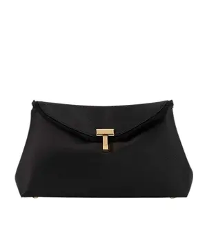 TOTEME Mini T-lock Frayed Satin Clutch - Black