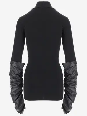 DARKPARK Ruched Sleeve Turtleneck Top - No