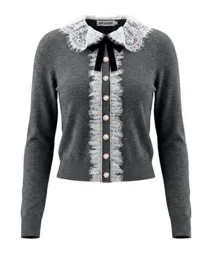SELF-PORTRAIT Cardigan With Lace Collar And Bow Detail