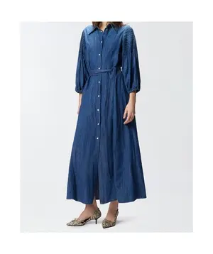 Pinko Shirred Belted Denim Dress