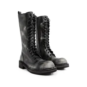 ANN DEMEULEMEESTER Brushed Leather Lace-up Combat Boots