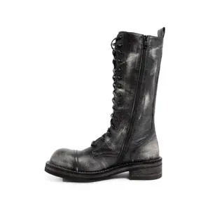 ANN DEMEULEMEESTER Brushed Leather Lace-up Combat Boots