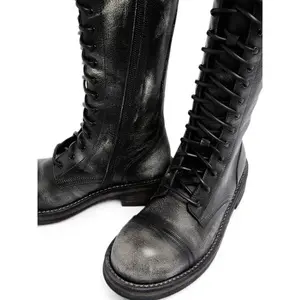 ANN DEMEULEMEESTER Brushed Leather Lace-up Combat Boots