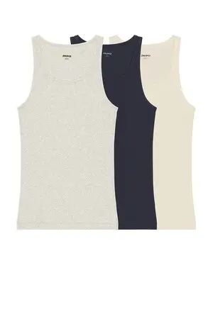 SKIMS Rib Tank 3 Pack In Navy,grey - Ecru Multi