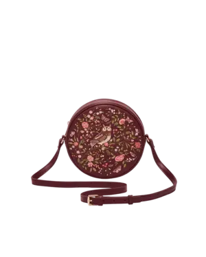 FABLE ENGLAND Chloe Owl Embroidered Circle Bag In Burgundy