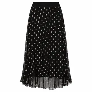 TRAFFIC PEOPLE Many Moons Metallic Polka Dot Hera Pleated Maxi Skirt - Black