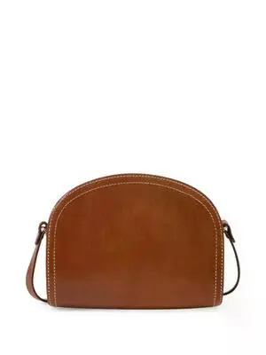 A.p.c. Demi-lune Topstitched Leather Shoulder Bag - Brown
