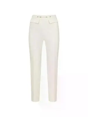 Elisabetta Franchi Trousers In Double Layer Stretch Crêpe - Neutrals