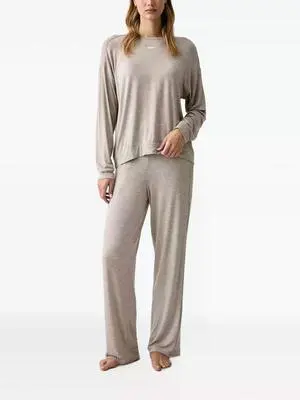 Dkny Logo-print Long-sleeve Pajamas - Neutrals