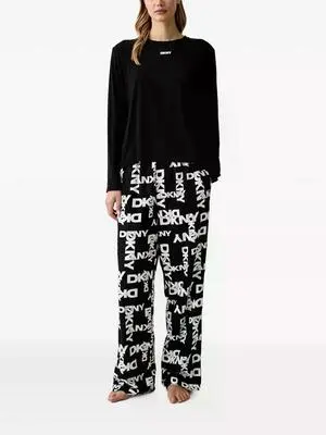 Dkny Logo-print Pajama Set - Black
