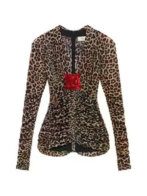 Blumarine Leopard-print Ruched Blouse