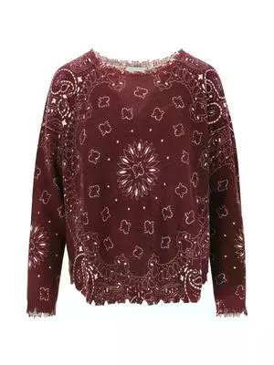 KUJTEN Bandana-print Distressed Sweater - Red