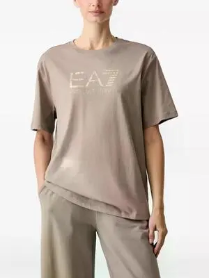 EA7 Logo-print Short-sleeved T-shirt - Neutrals