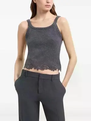 Elie Saab Lace-trim Knit Cardigan And Top Set - Grey