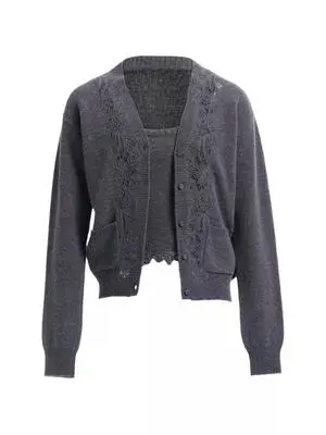 Elie Saab Lace-trim Knit Cardigan And Top Set - Grey
