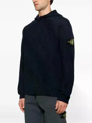 Stone Island Ribbed-knit Compass-patch Hoodie