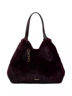 Dkny Medium Paula Faux-fur Logo-pendant Tote Bag - Red